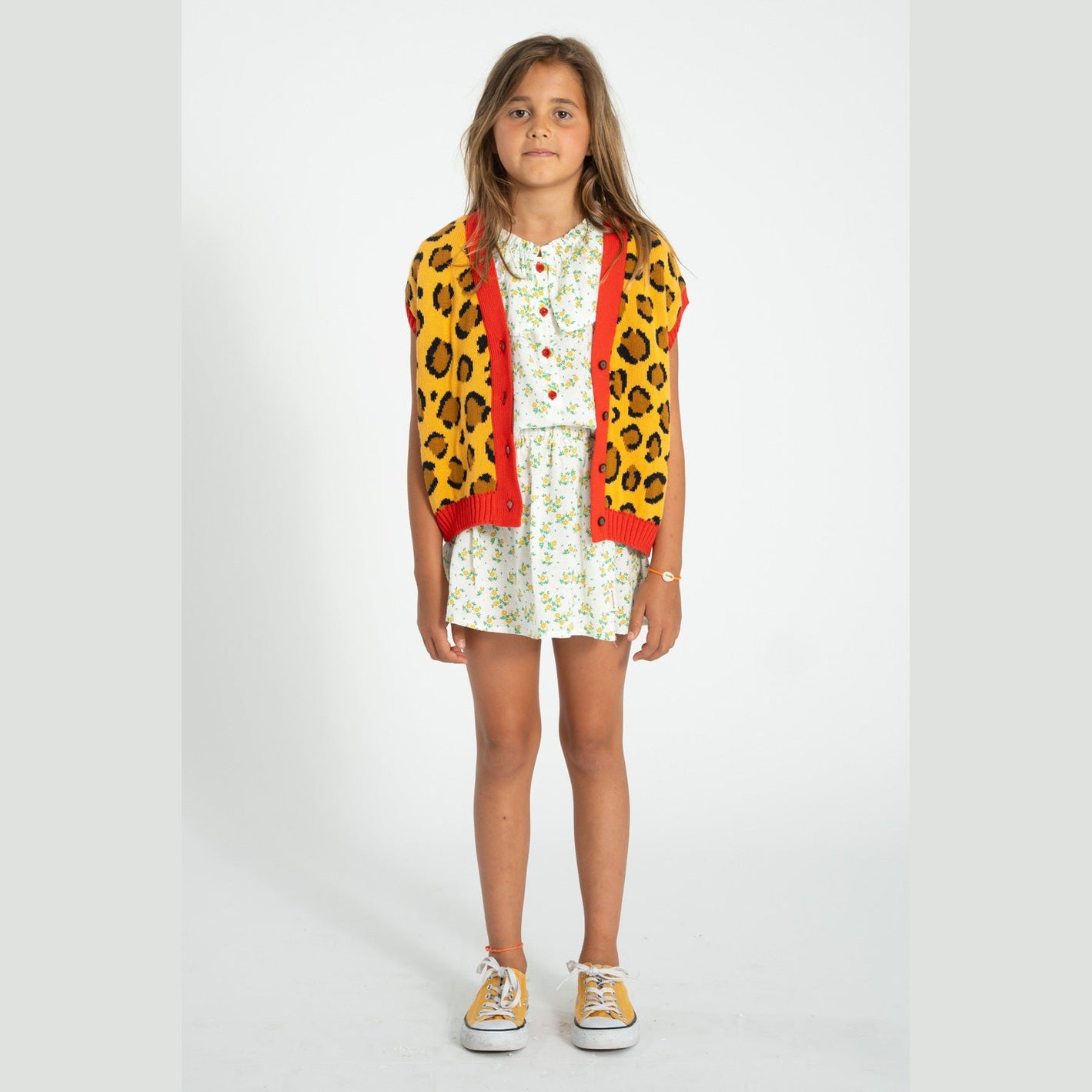 Piupiuchick Knitted Waiscoat Mustard With Animal Print – Studio Play