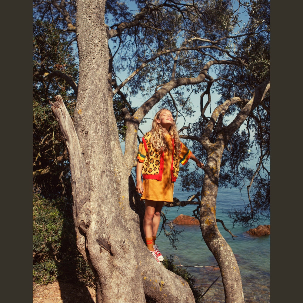 Piupiuchick Knitted Waiscoat Mustard With Animal Print – Studio Play